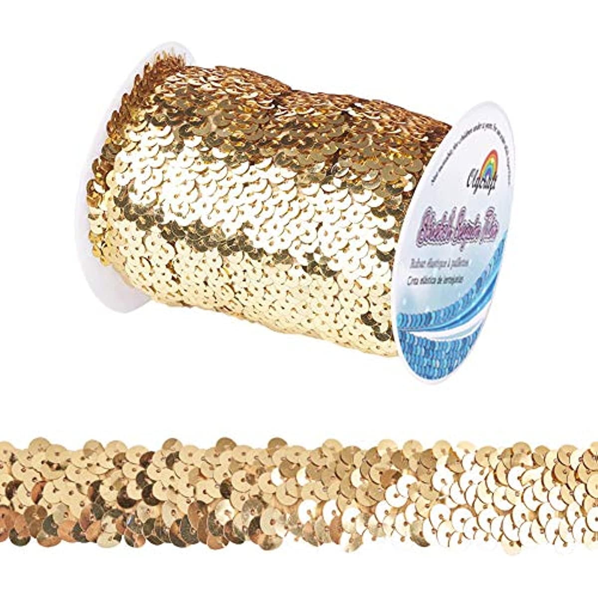 11-Yard 1 Inch Elastic Sequin Trim Metallic Gold Stretch Sequin Trim 3 ...