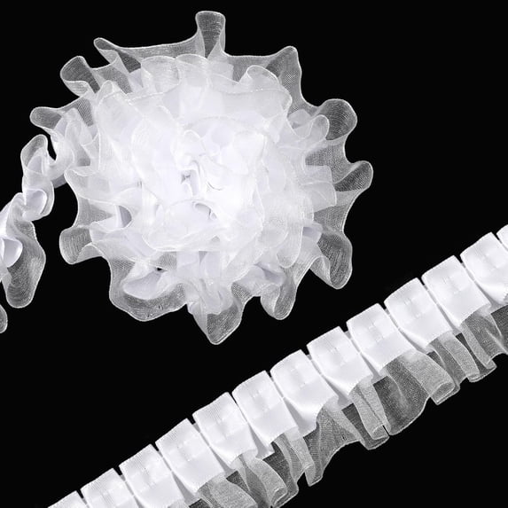 11 Yard Double Layer White Ruffle Ribbon, 1.58 Inch Ruffle Ribbon Trim ...