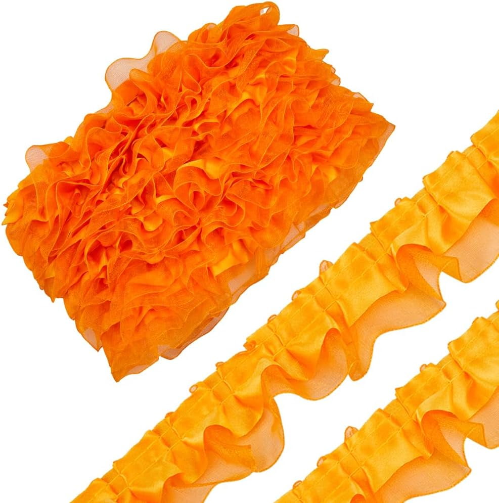 11 Yards 2-Layer Satin Organza Lace Edge Trim Pleated Ruffle Chiffon ...
