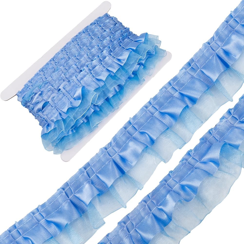 11 Yards 2-Layer Satin Organza Lace Edge Trim Pleated Ruffle Chiffon ...