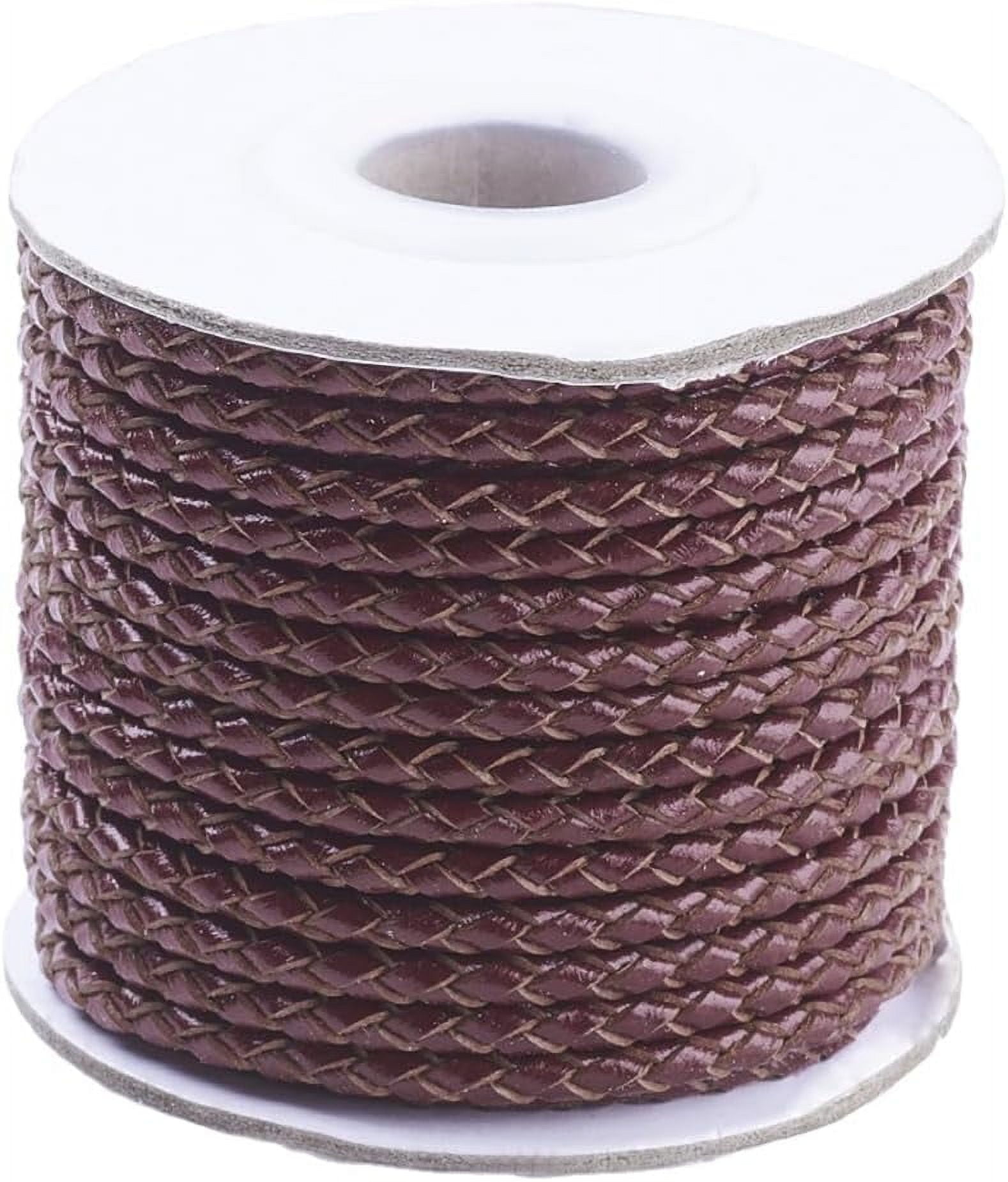 11 Yards 3MM Dark Red Round Braided Leather Cord Genuine Real Cowhide ...