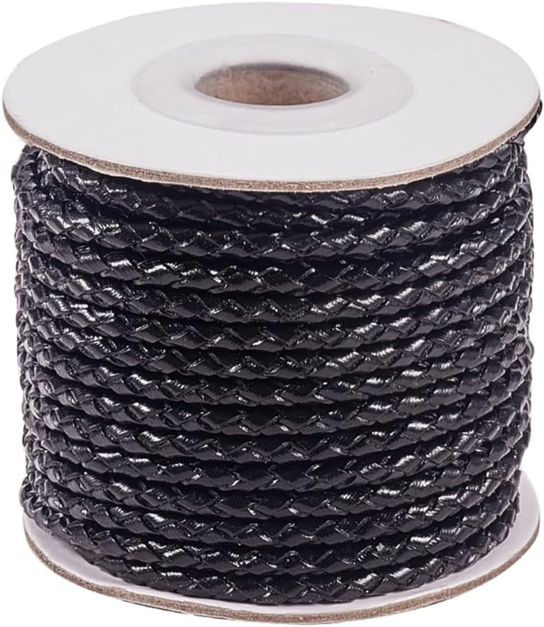 About 11 Yards 3Mm Black Braided Leather Cord Round Leather String Bolo ...