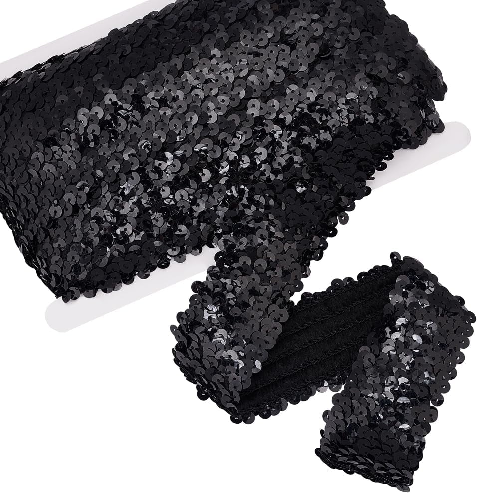 1Set 11 Yards Paillette Sequin Trim Black Elastic Lace Trim Shiny ...