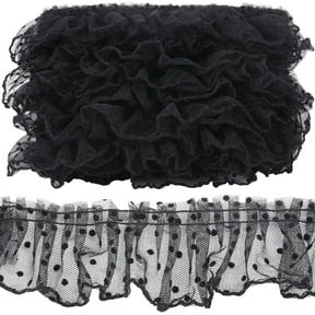 11cm Wide 4-Layer Elastic Ruffle Chiffon Ribbon Black Pleated Lace Edge ...