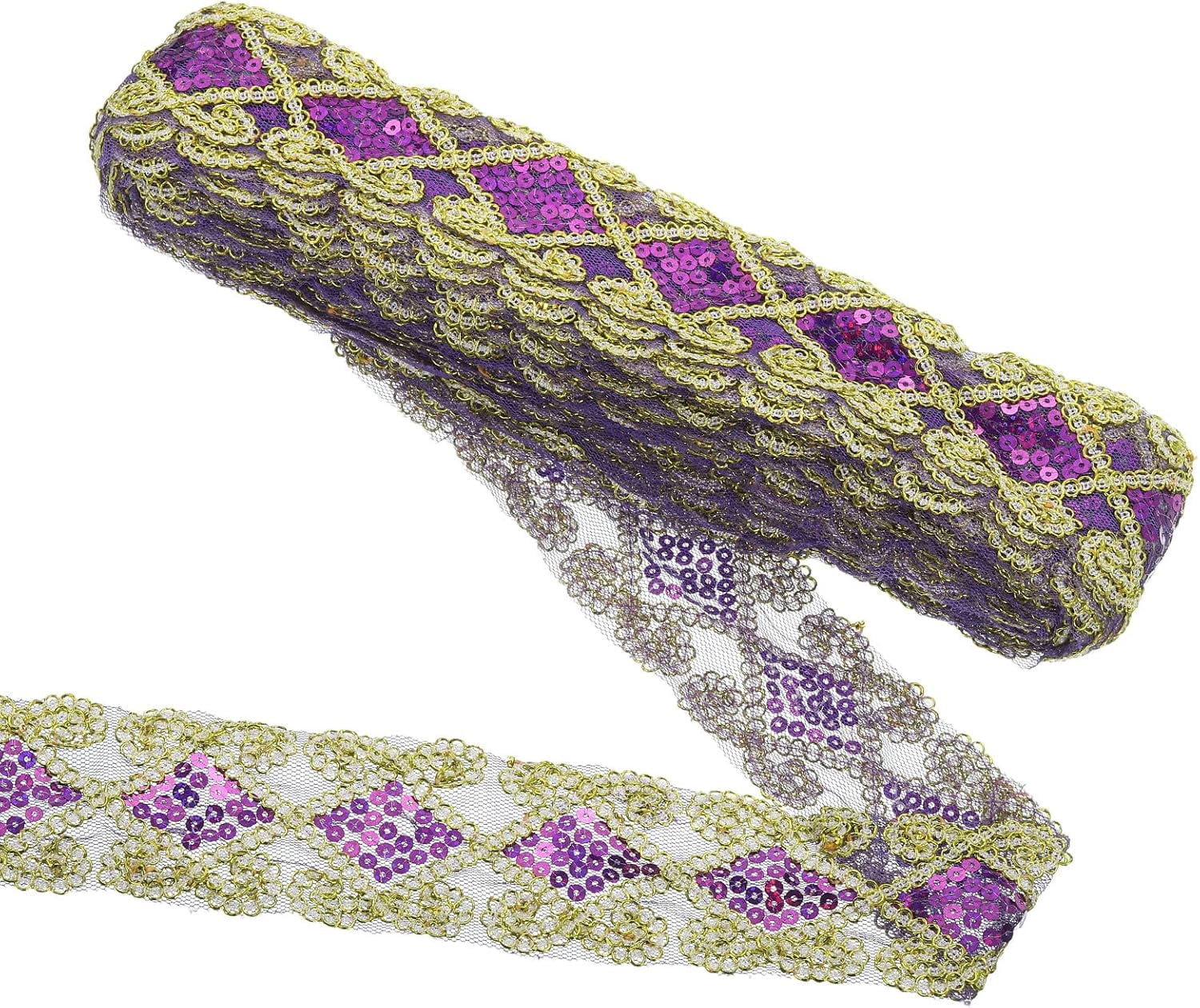 11 Yards Sequins Trim Ribbon 2.4 Inch Lace Gold Edge Sequins Gimp Braid ...