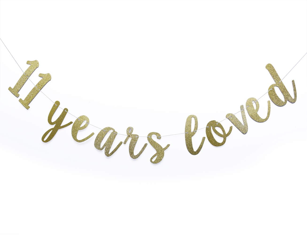 11 Years Loved Banner Sign Gold Glitter for 11th Birthday Party ...