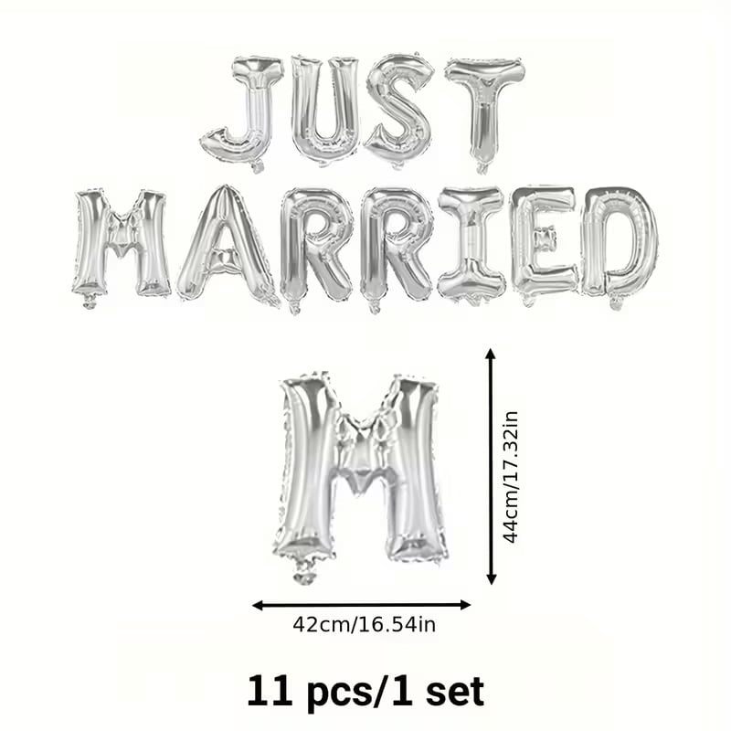 11 balloons, 16-inch JUST MARRIED letter aluminum film balloon set ...
