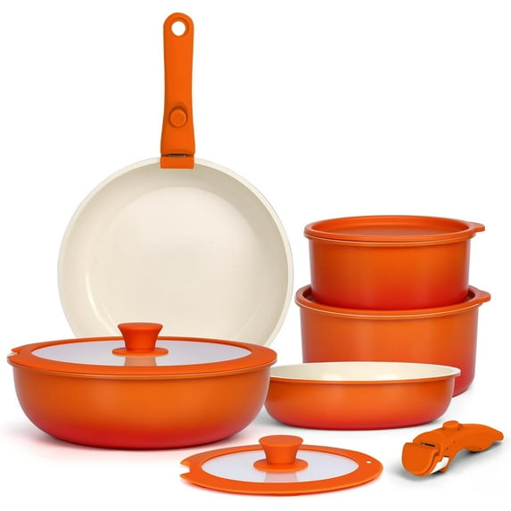 11 count Pots and Pans Set Non , Nonstick Cookware Set Detachable ...