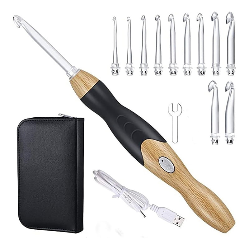 11 in 1 LED Crochet Hook Set, 9 in 1 USB Rehargeable Light Up Crochet ...