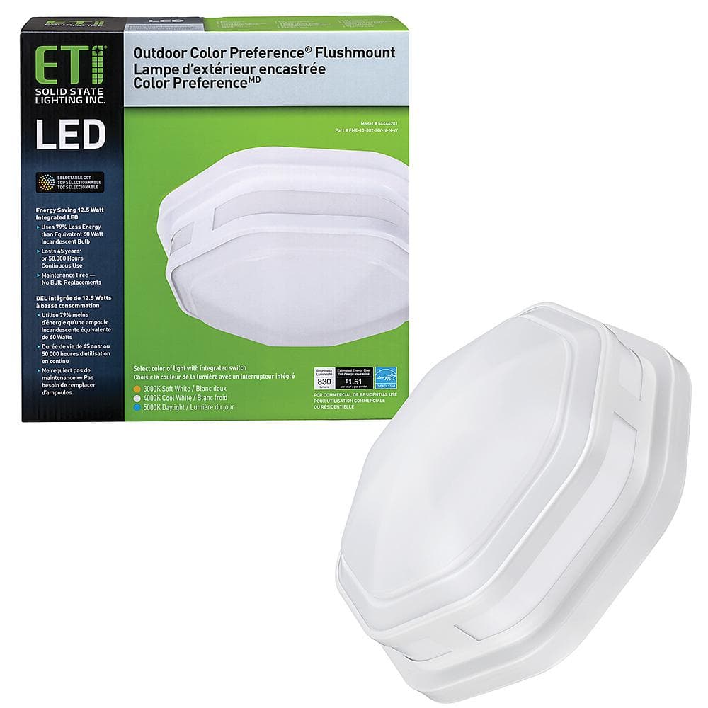 11 in. 1-Light White Octagon Selectable LED Indoor Outdoor Flush Mount ...
