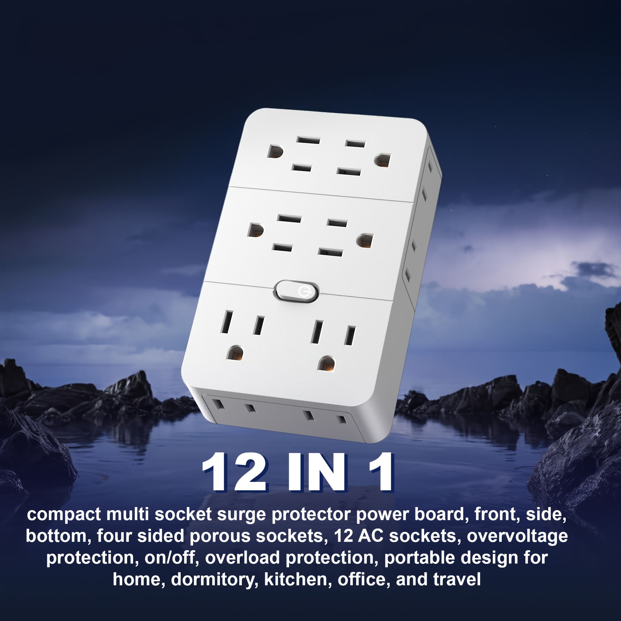11-in-1 Multi Socket: 4 AC, 3 USB-A, 2 USB-C, Clock, Light, Overload ...