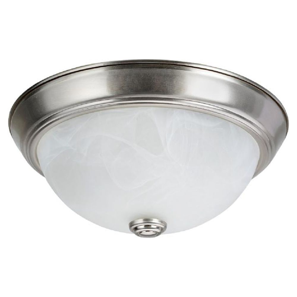 11 in. 2-Light Brushed Nickel Flushmount with White Alabaster Glass ...