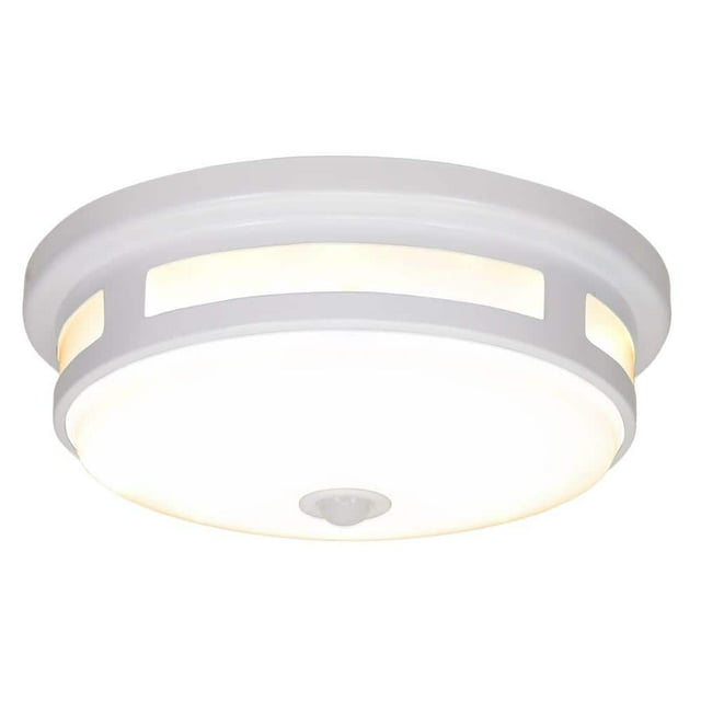 11 in. Round White Exterior Outdoor Motion Sensing LED Ceiling Light ...