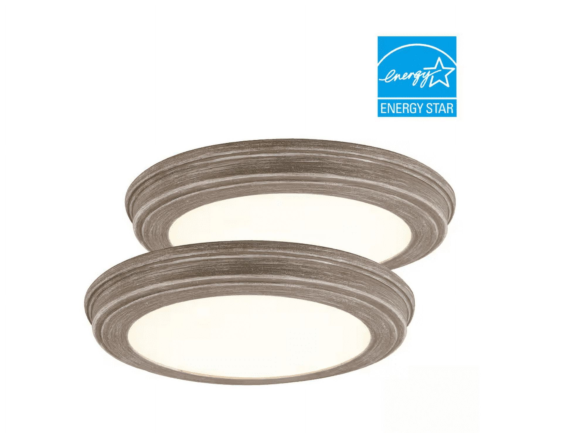 11 in. Weathered Gray Wood 3-CCT LED Round Flush Mount, Low Profile ...