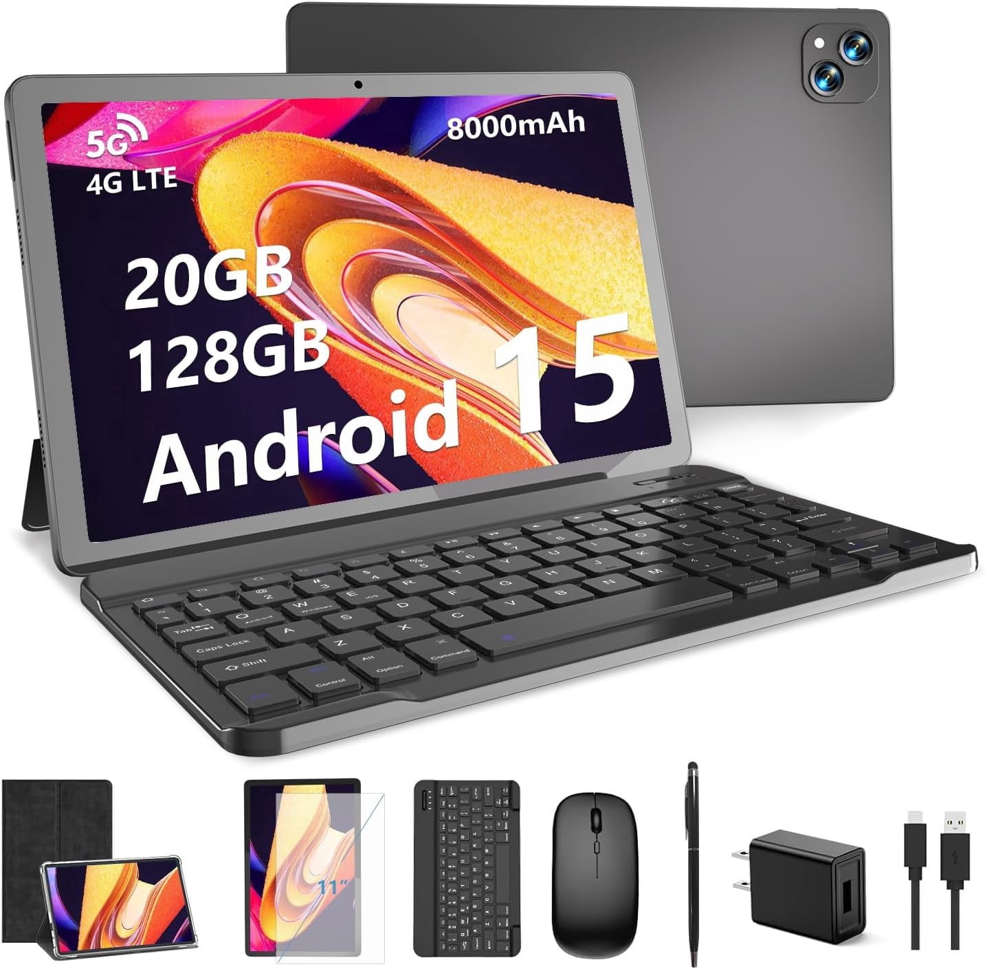 11 inch Android 15 Tablet, 20GB RAM 128GB ROM , 2TB Expand, 2.4G & 5G ...