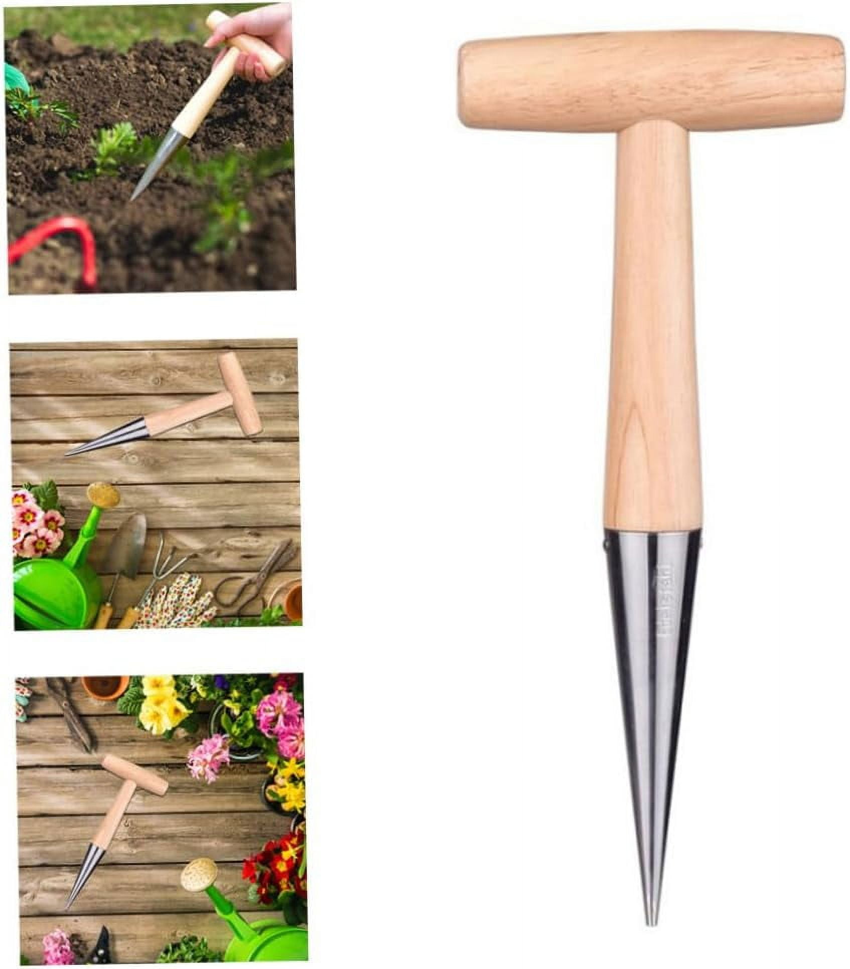 11 inch Bulb Planter Tool,Stainless Steel Sow Dibbler with Wood Handle ...