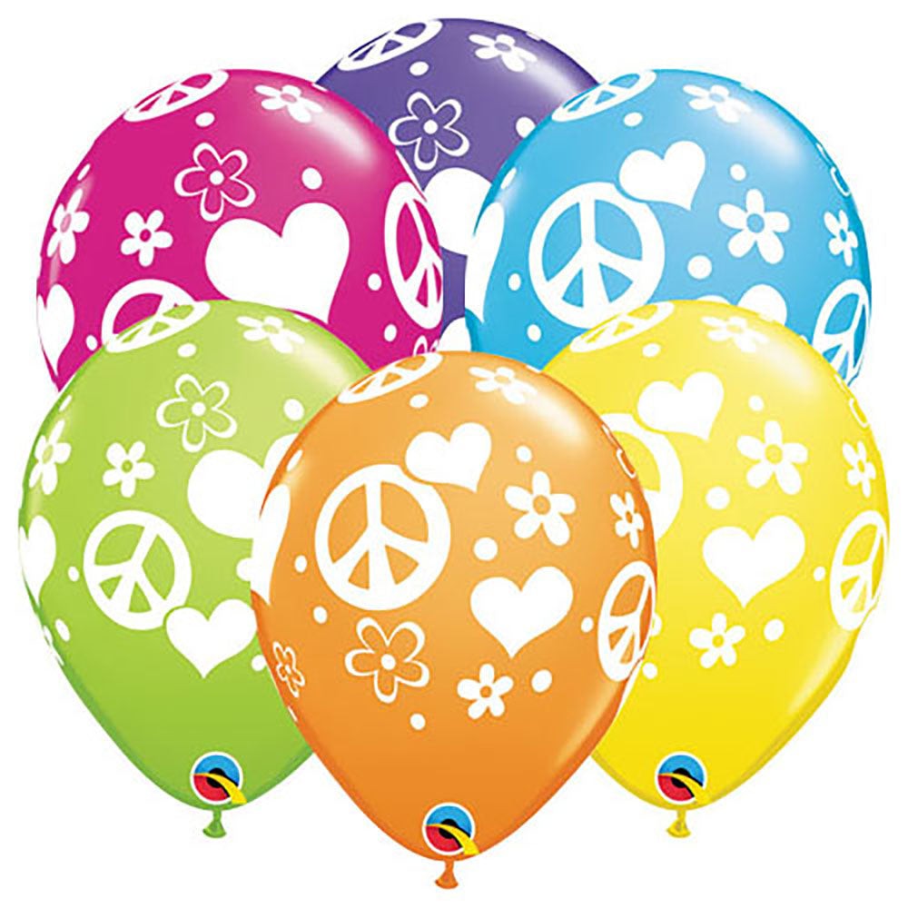 11 inch Qualatex Peace Signs & Hearts (6 Pk) Latex Balloons (6 Pack ...