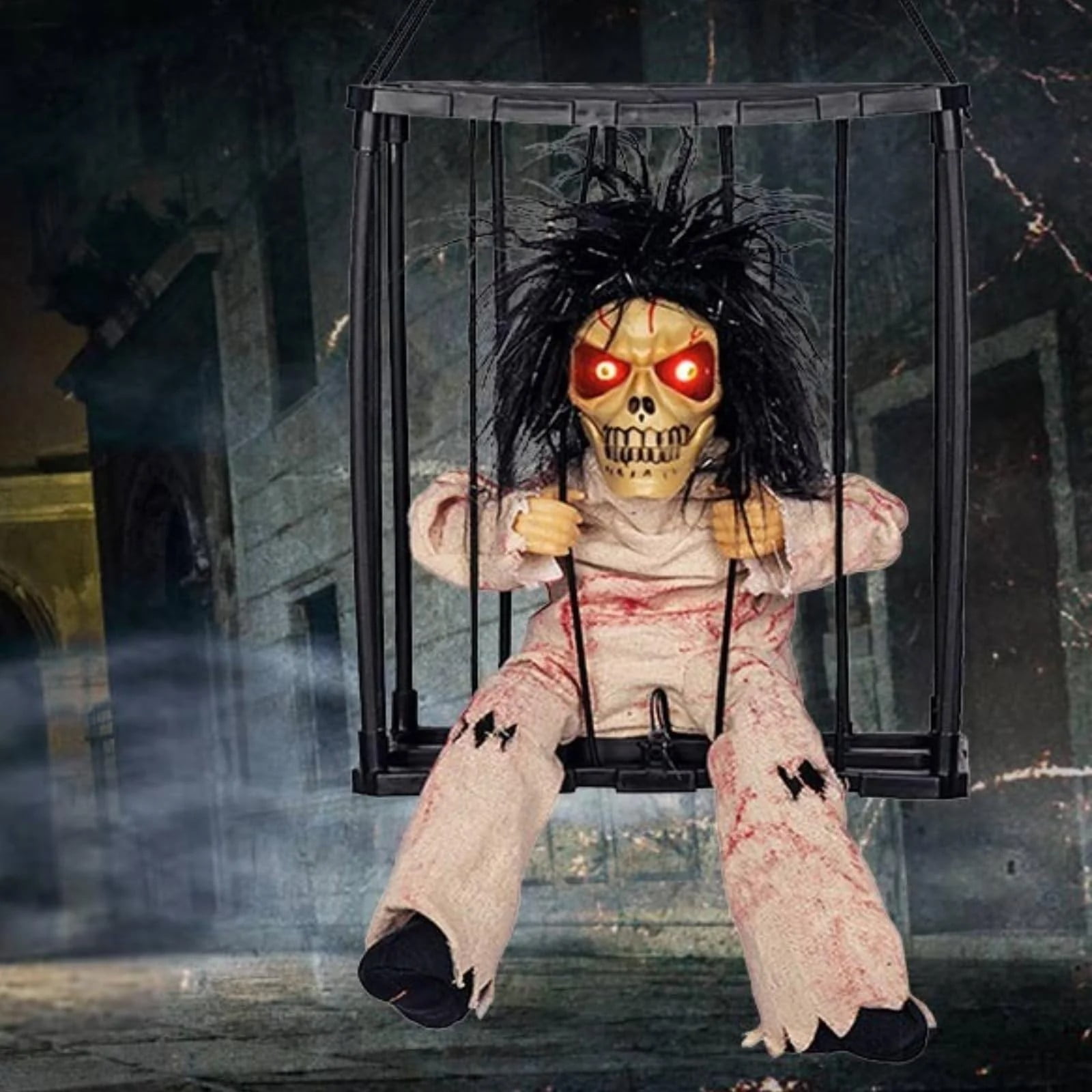 11 inch Scary Halloween Decorations Skull Ghost Cage Prisoner with ...