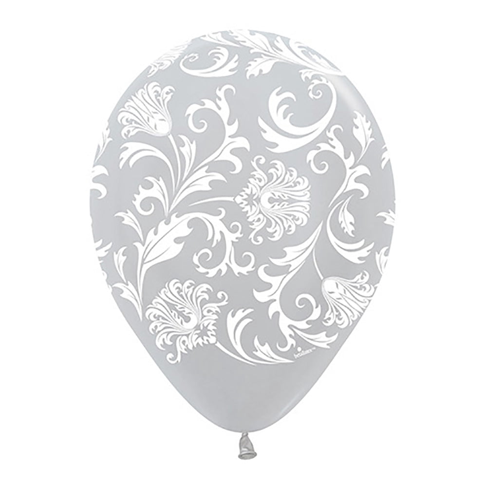 11 inch Sempertex Damask - Metallic Silver Latex Balloons (50 Pack ...