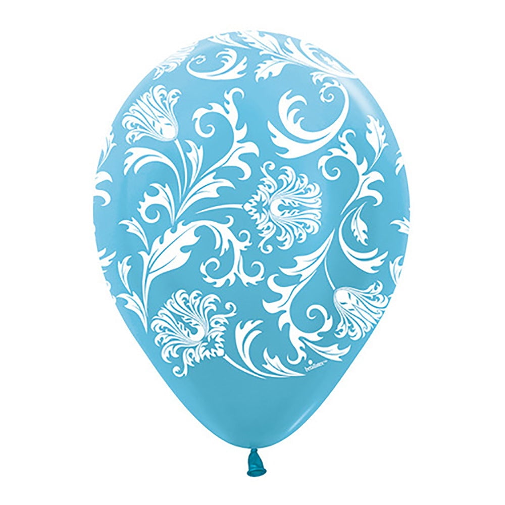 11 inch Sempertex Damask - Pearl Caribbean Blue Latex Balloons (6 Pack ...