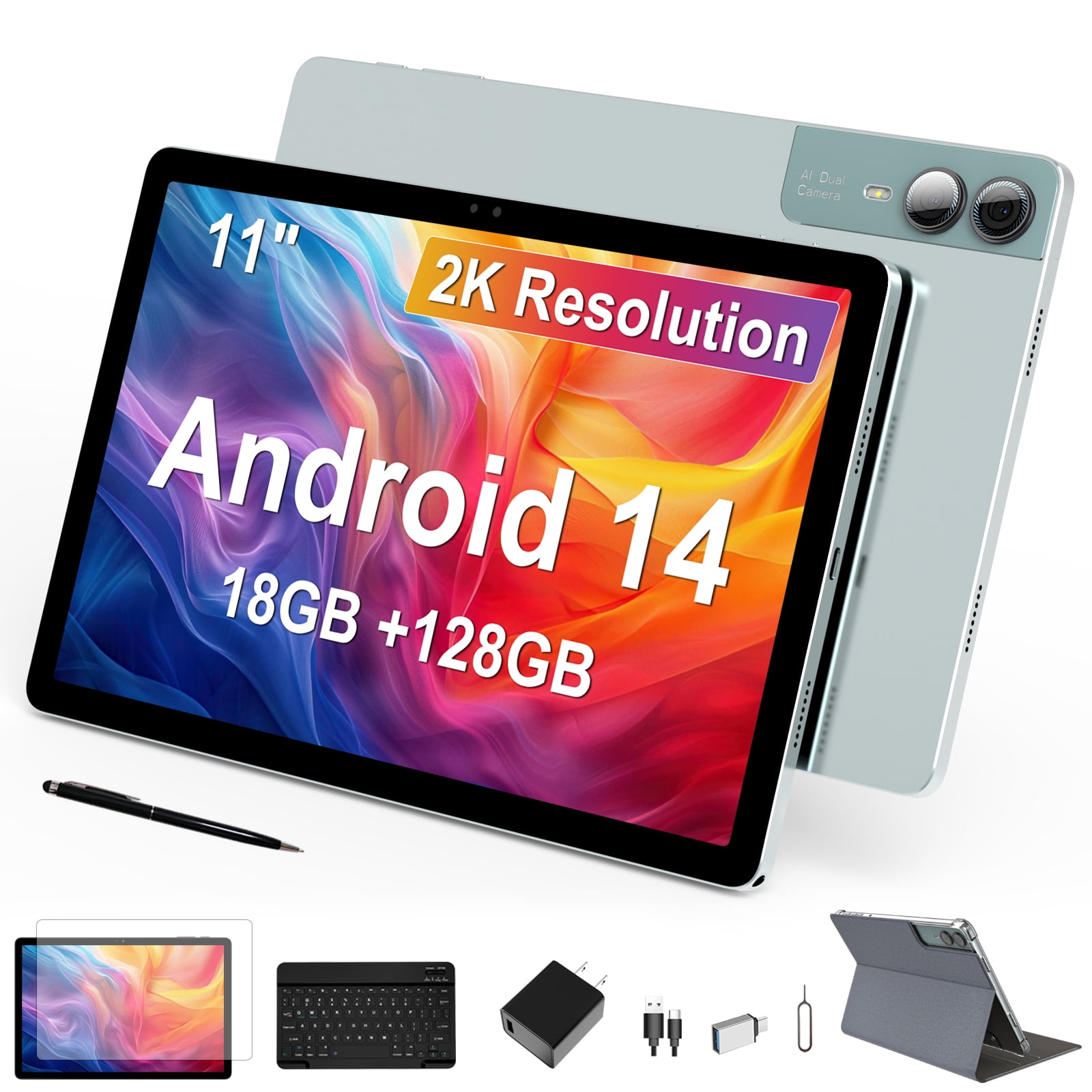 11 inch Tablet with Keyboard 2K Display Android 14 2000x1200 FHD IPS Tablets PC, T616 Octa Core ...