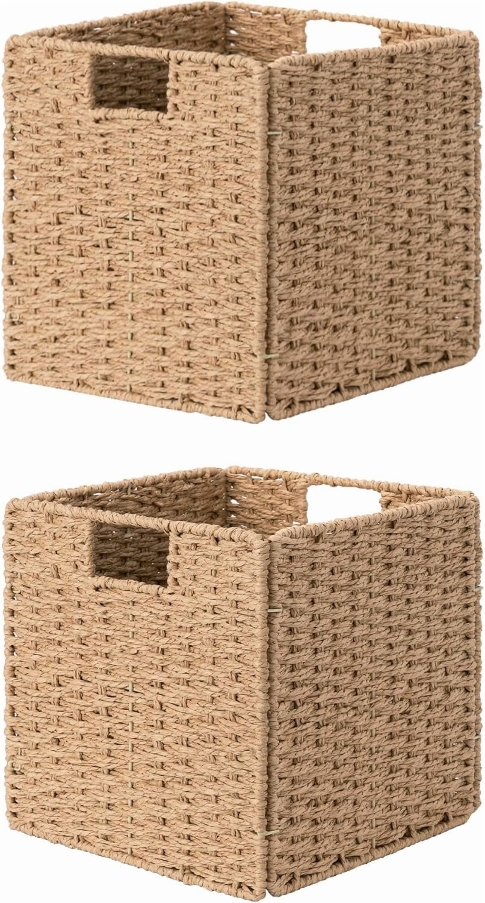 11 inch Wicker Baskets, Handwoven Storage Cubes with Handles, Foldable ...