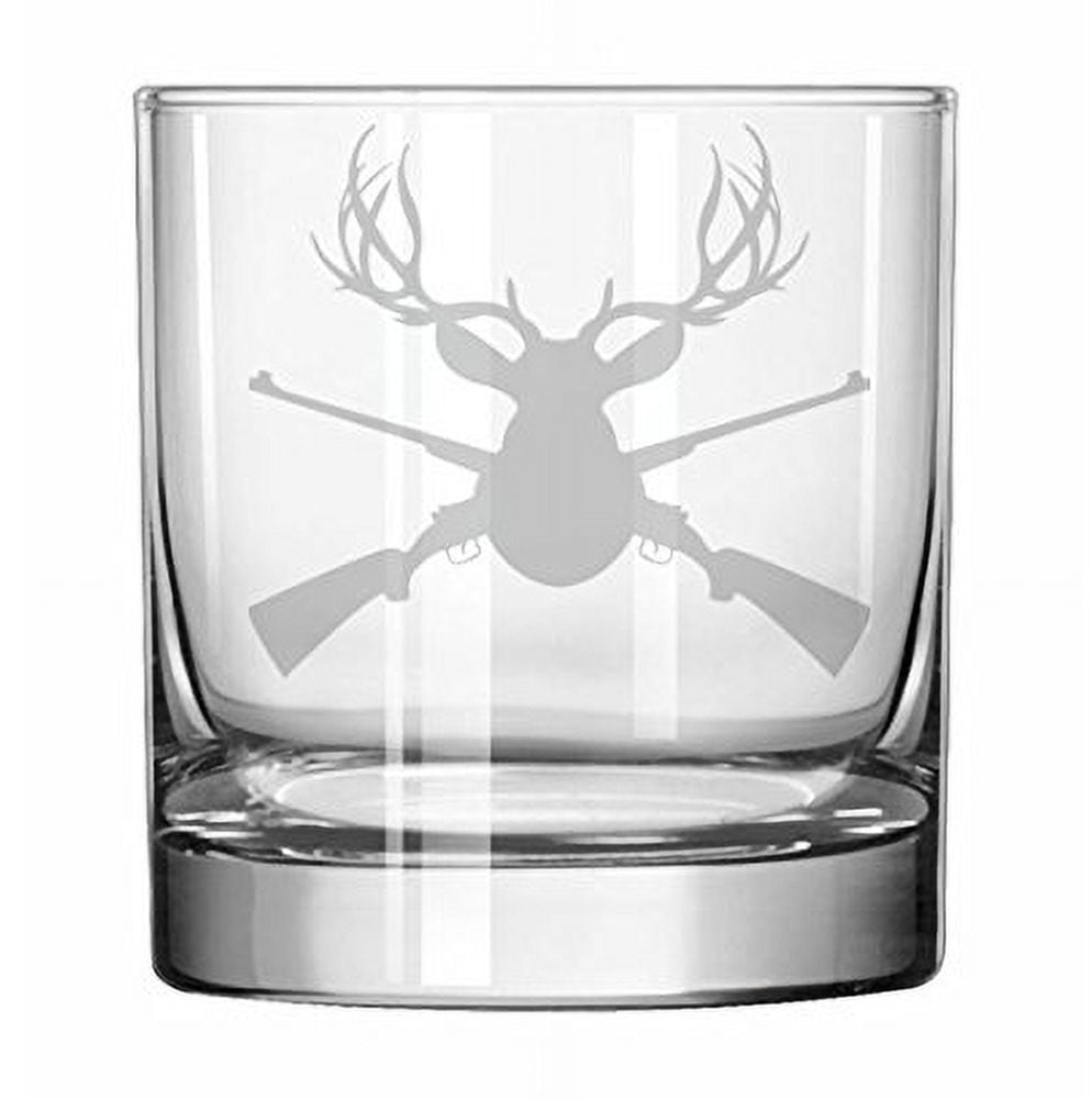 11 oz Rocks Whiskey Highball Glass Hunting Deer Hunter Head Rifle ...
