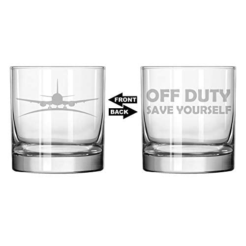 11 oz Rocks Whiskey Highball Glass Two Sided Airplane Pilot Flight ...
