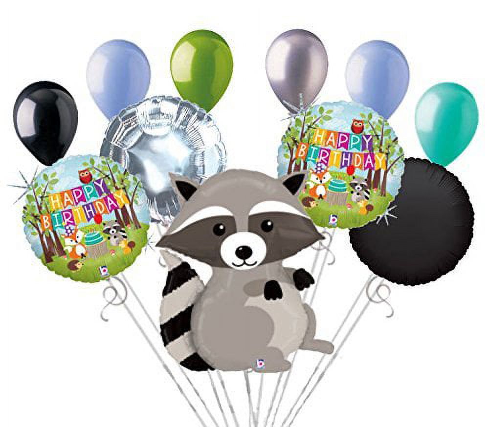 11 pc Woodland Raccoon Happy Birthday Animals Balloon Bouquet Party ...