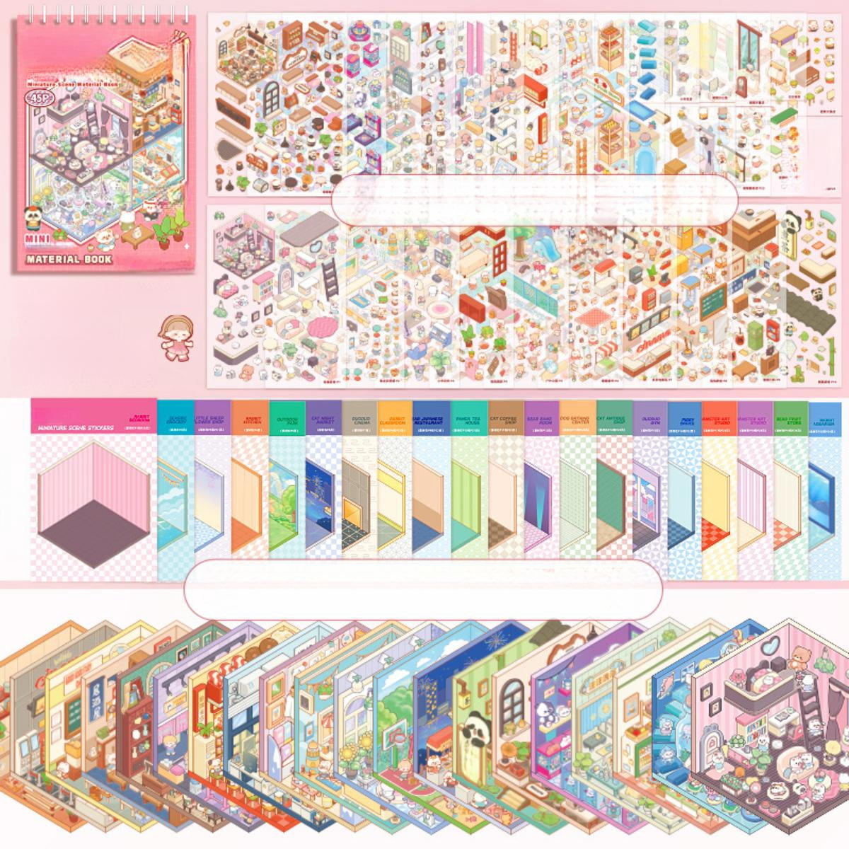 11 piece mini 3D sticker collection book with various house scene ...