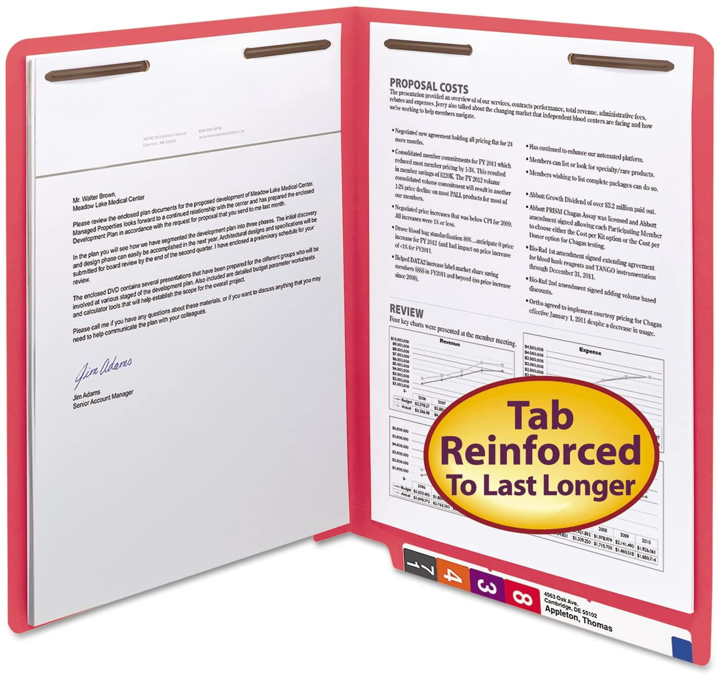 11 pt Color Folders, Full Cut 2-Ply End Tab, Letter Size, Fasteners Pos ...