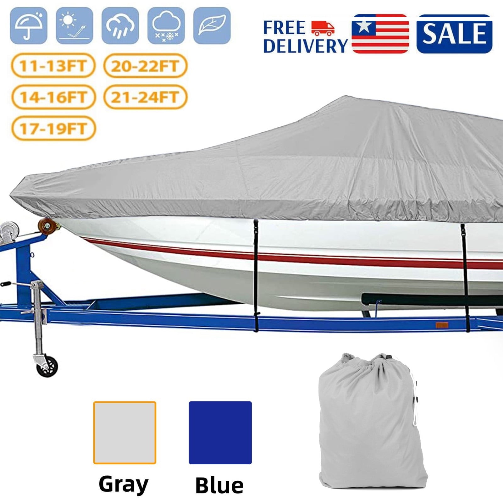 11 to 13Ft Trailerable Boat Cover,Beam Width up to 106 in,420D Heavy ...