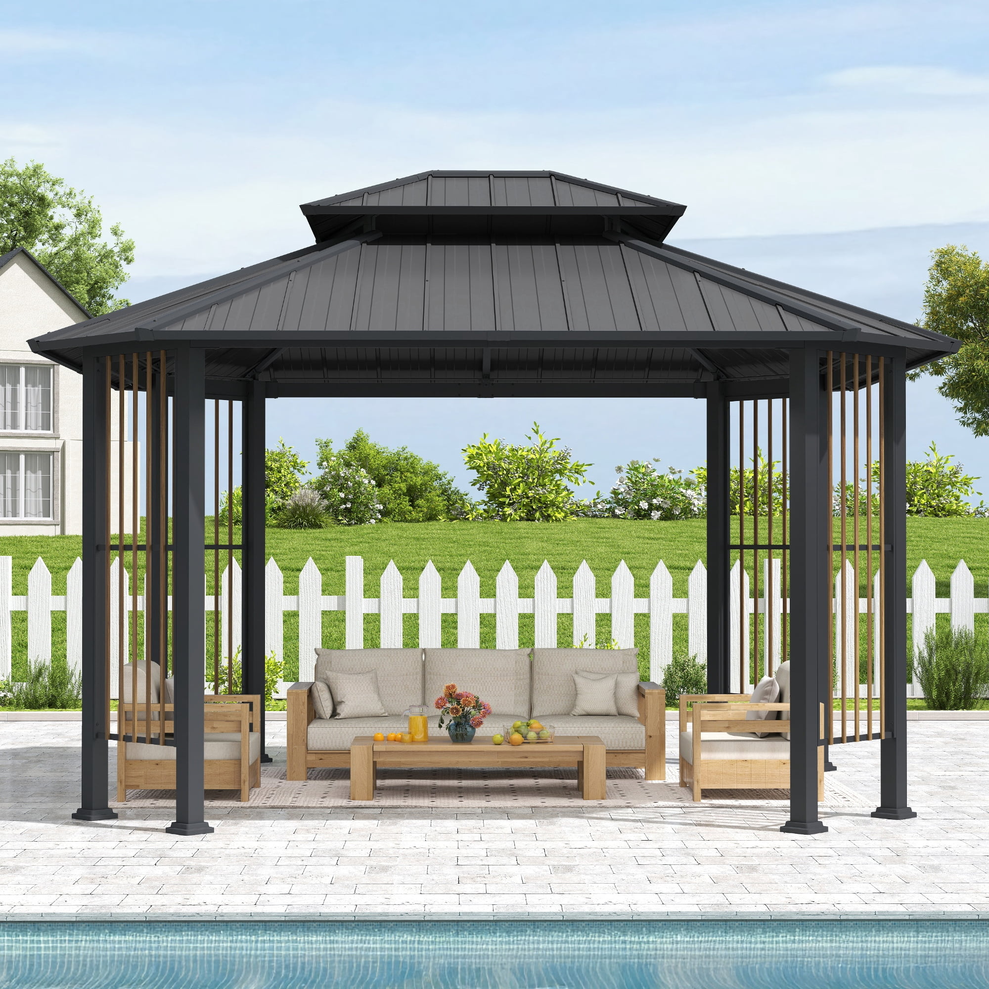 11' x 13 Outdoor Octagon Gazebo, Outdoor Pavilion Hardtop Gazebo with ...