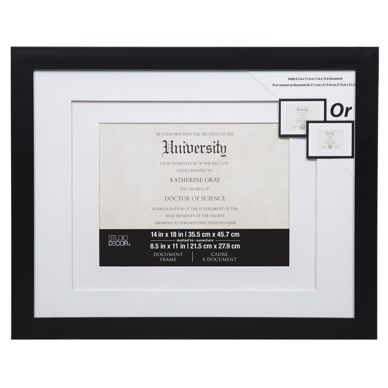 11" x 14" Black Double Mat Document Picture Frame by Studio Décor ...