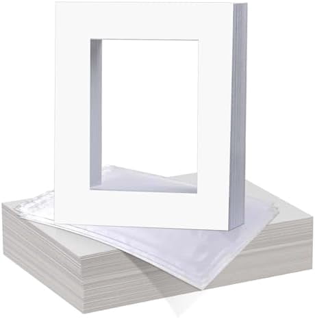 11" x 14" Pre-Cut White Mats with Light Cream Bevel-Cut + Backing ...