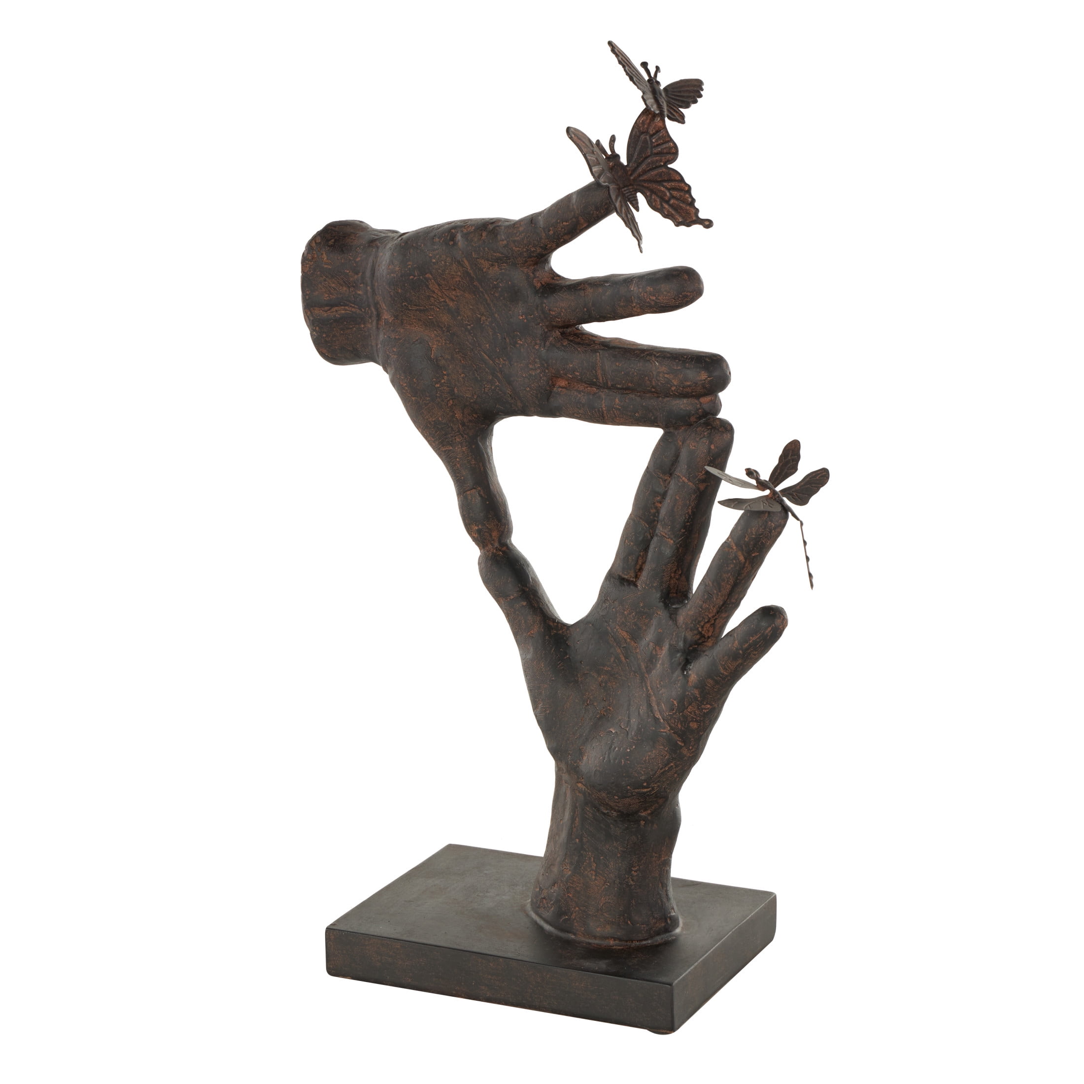 11" x 16" Dark Brown Polystone Sign Hands Sculpture with Butterrfly ...