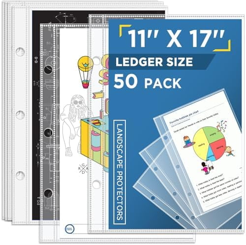 11 x 17 Page Protectors, 50Pack, Vertical Protective Sheets, Side ...