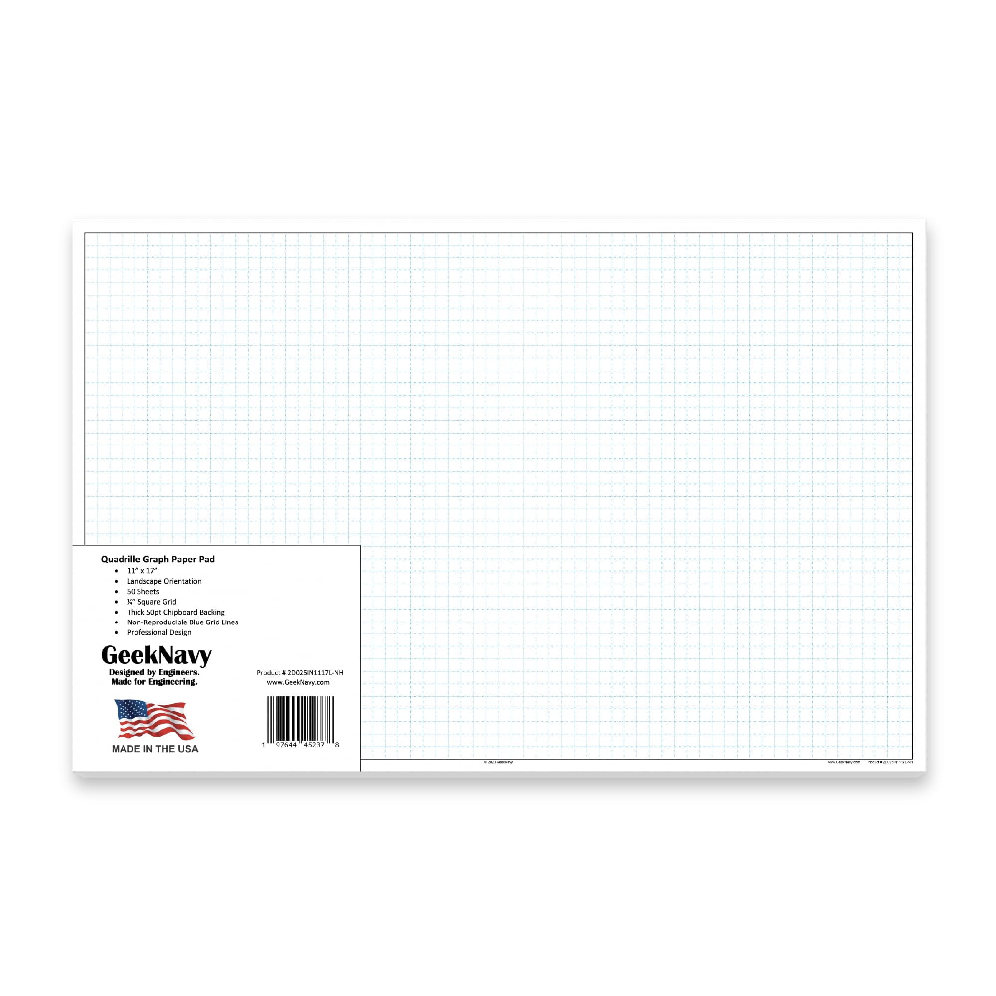 11" x 17" Quadrille Graph Paper 50 Sheets Landscape - 0.25" 4x4 Square ...