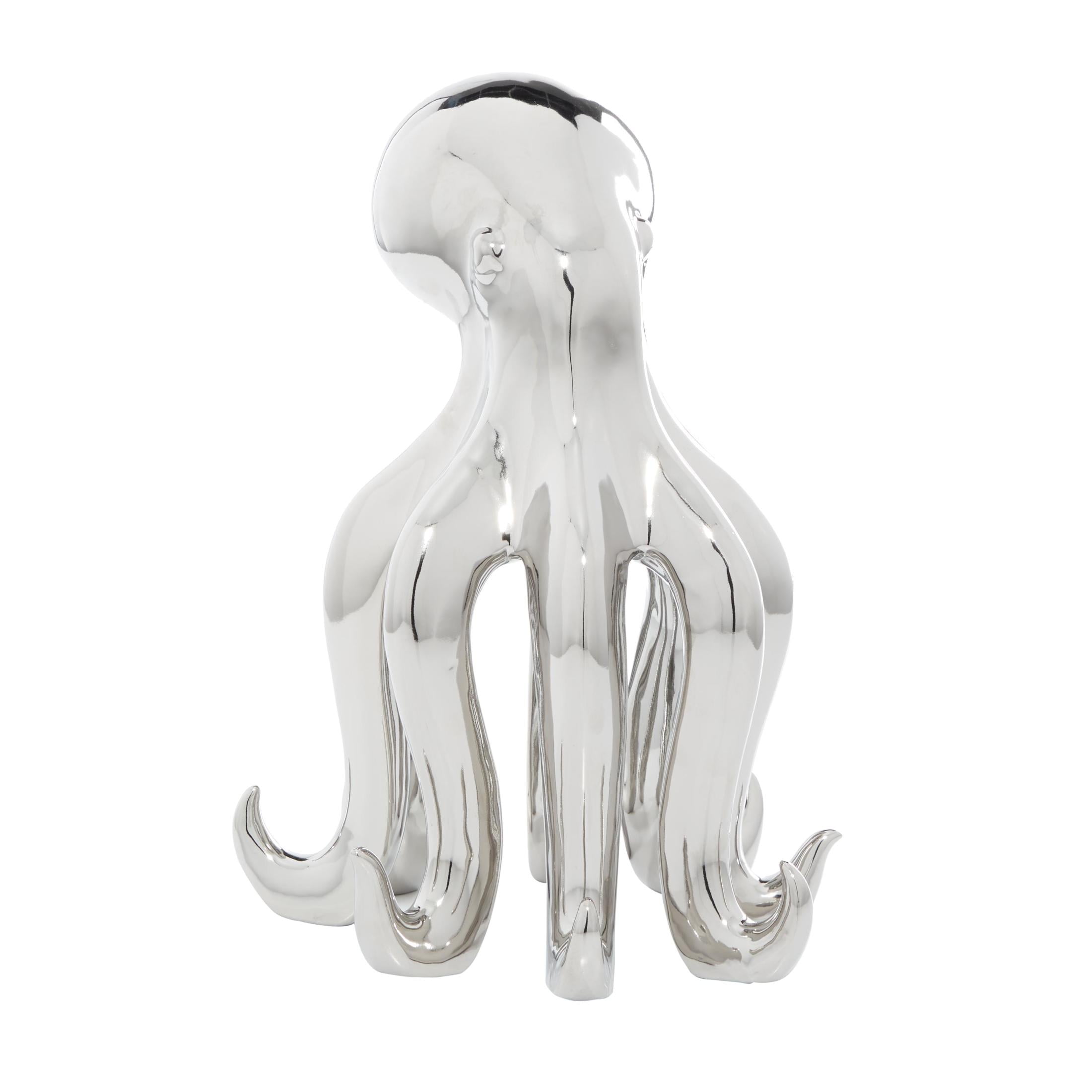 11" x 17" Silver Porcelain Ceramic Tall Octopus Sculpture with Long ...