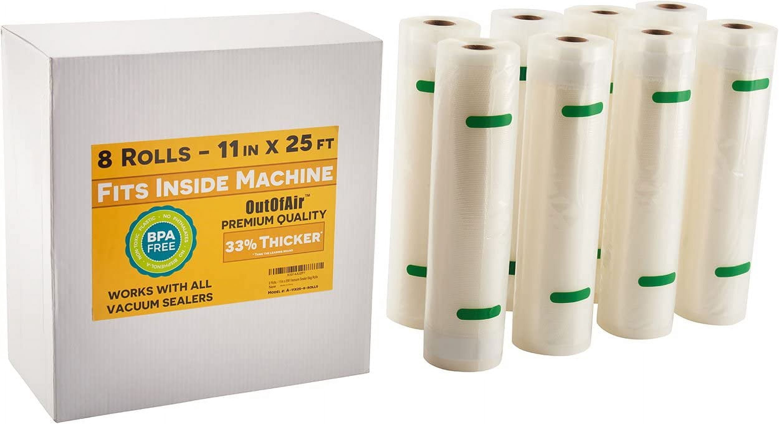 11" x 25' Rolls (Fits Inside Machine) BULK 8 Pack (200 ft total) Vacuum ...