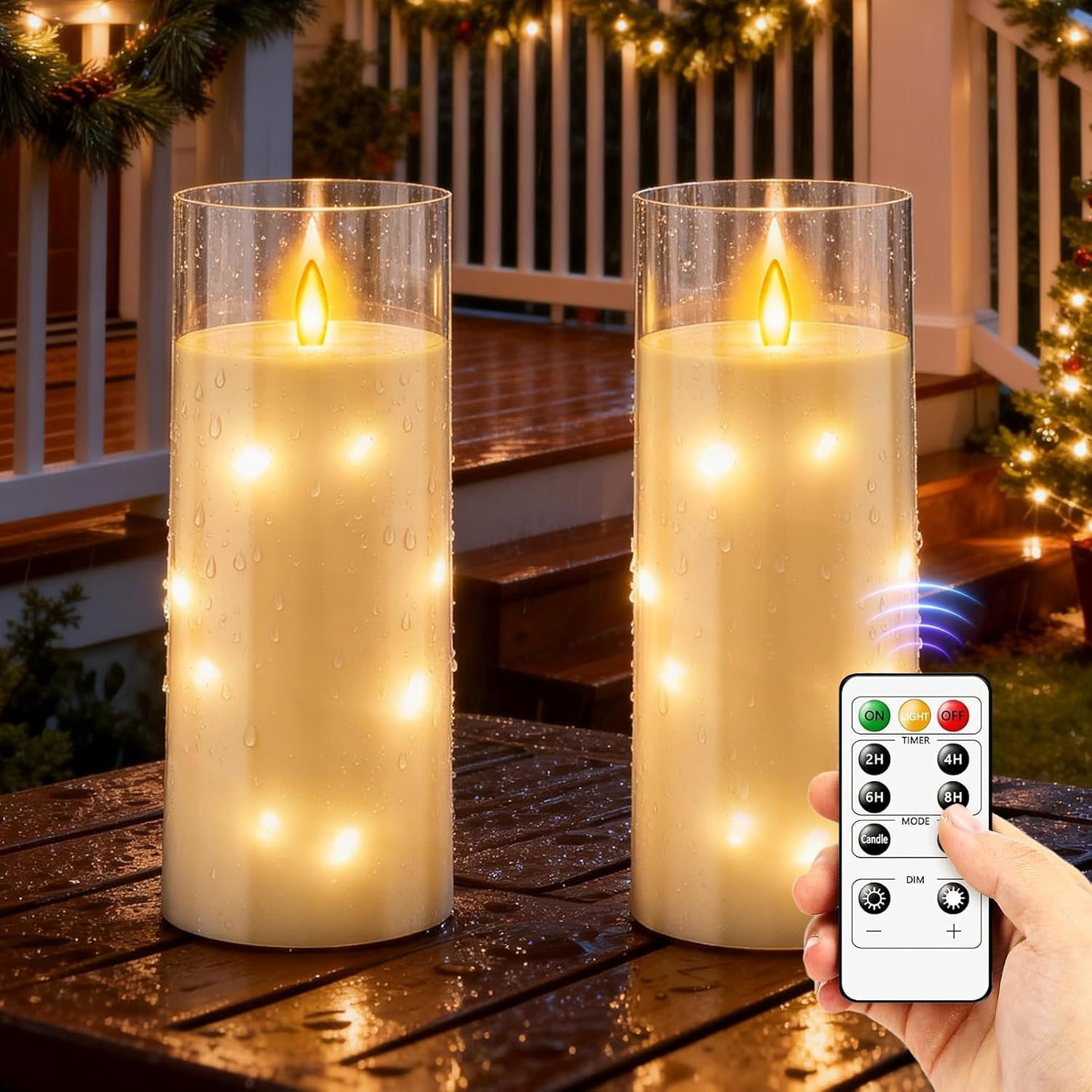 11" x 4" Large Outdoor LED Candles, 2 count Pillar Candles with Remote ...