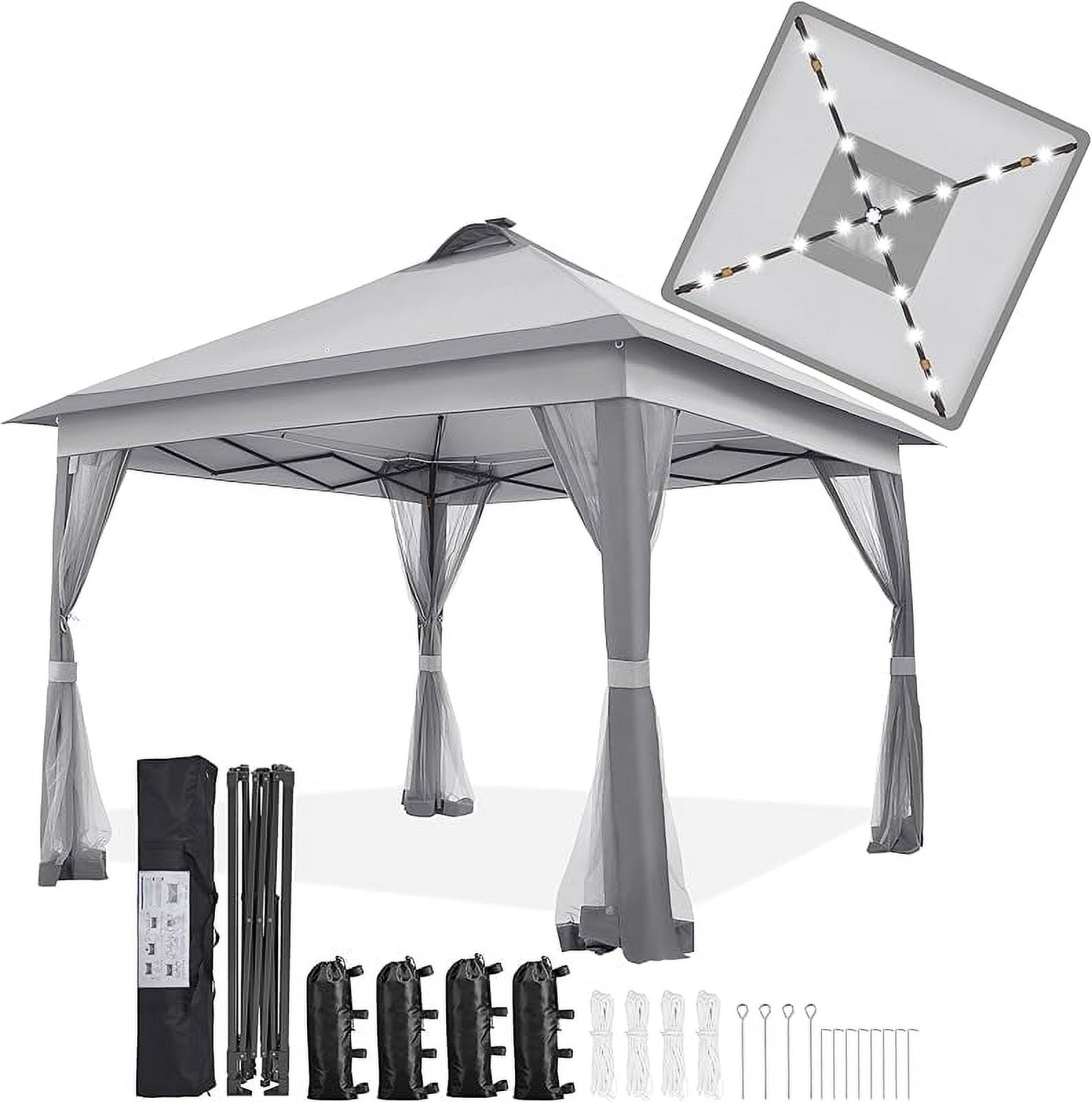 11'x11' Pop Up Gazebo Instant Tent with 17 Solar LED Lights & Zippered ...