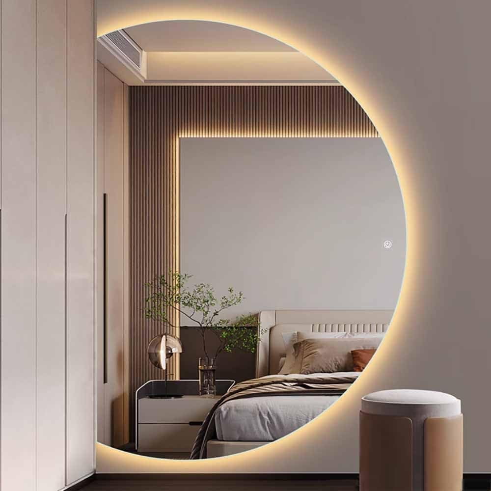 110/120cm Half Moon Backlit Wall Mirror, 3 Colors Light Bathroom Vanity ...