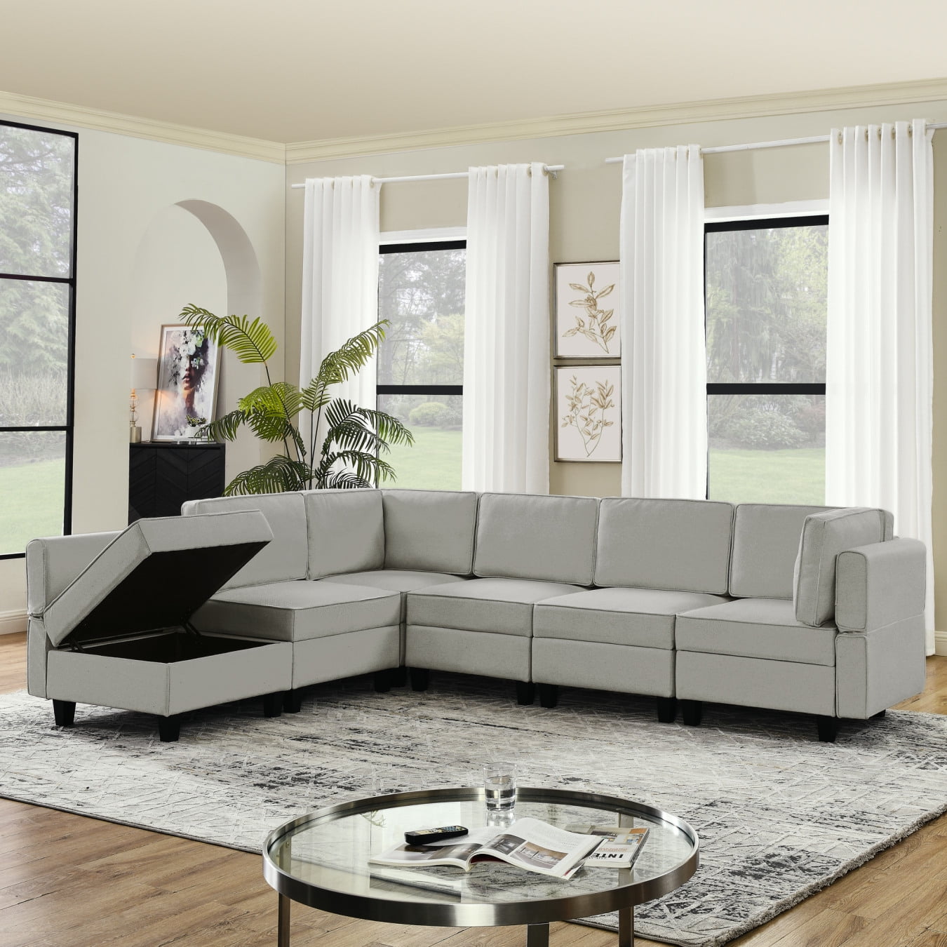 110.2" Large Modular Sectional Sofa, Modern 6-Seater Reversible Sofa ...