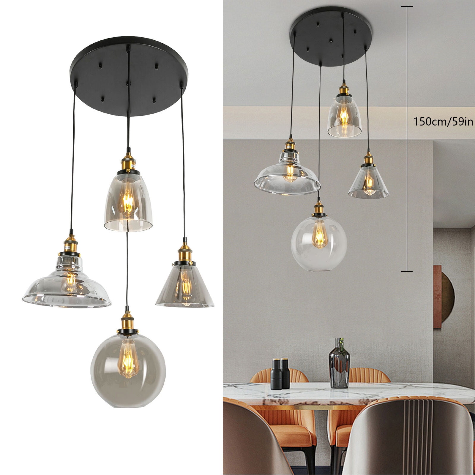 110-220V Modern Semi-clear Glass Chandelier Pendant Lamp, 4 Shapes E27 ...
