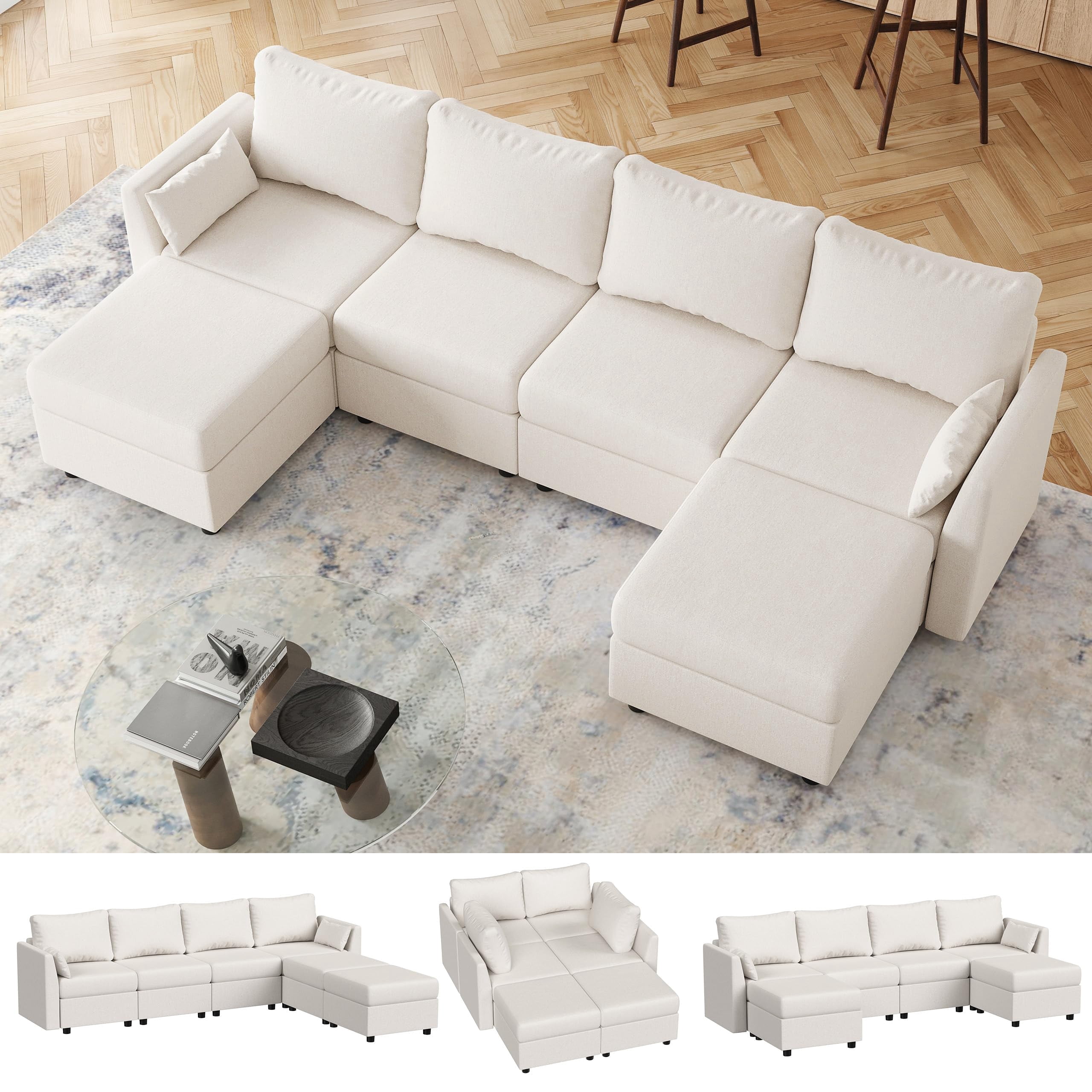 110.24" Modular Sectional Sofa, 6 Seat Modular Couch with Storage ...