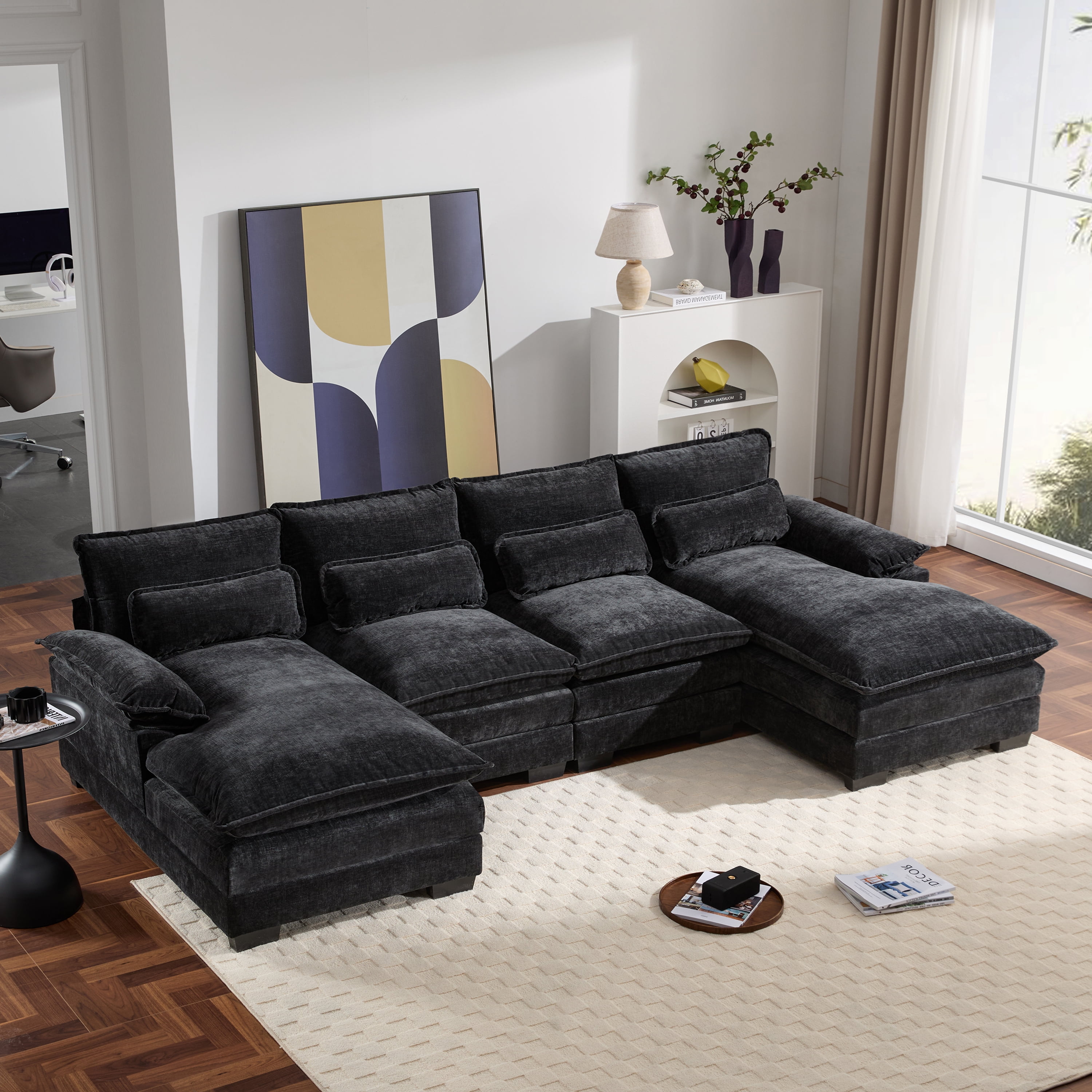 110*55" Modern Modular U-shaped Sectional Sofa with Waist Pillows,6 ...