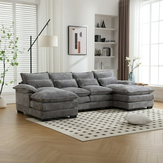 110.63'' Cloud Couch, Modern Gray Chenille Sofa with Easy Assembly ...