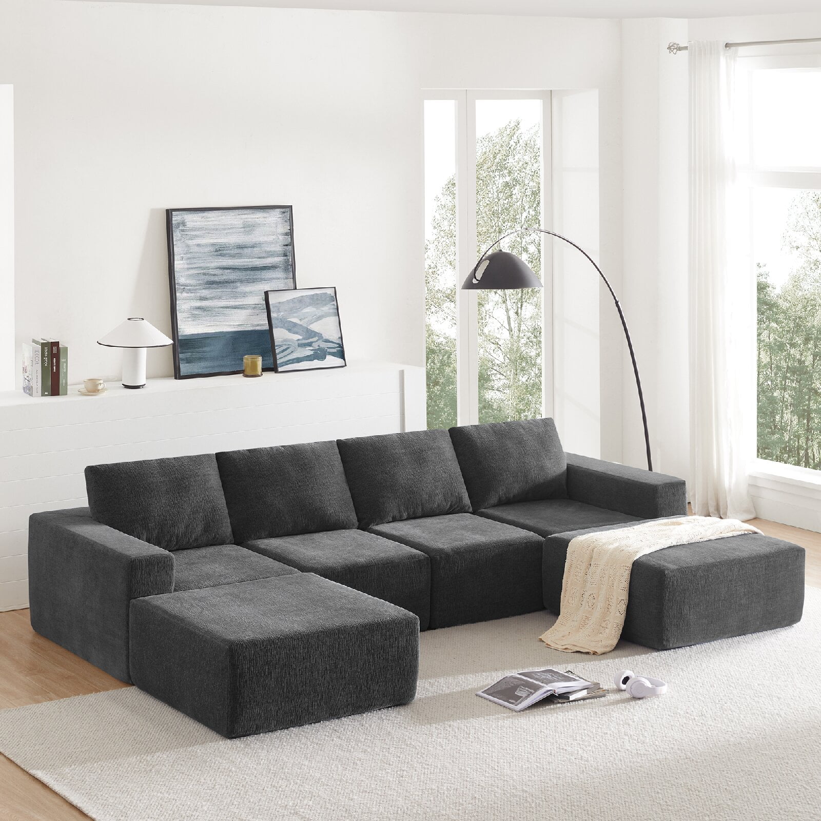 110*72" Modular U Shaped Sectional Sofa with Ottomans, Luxury Cloud ...