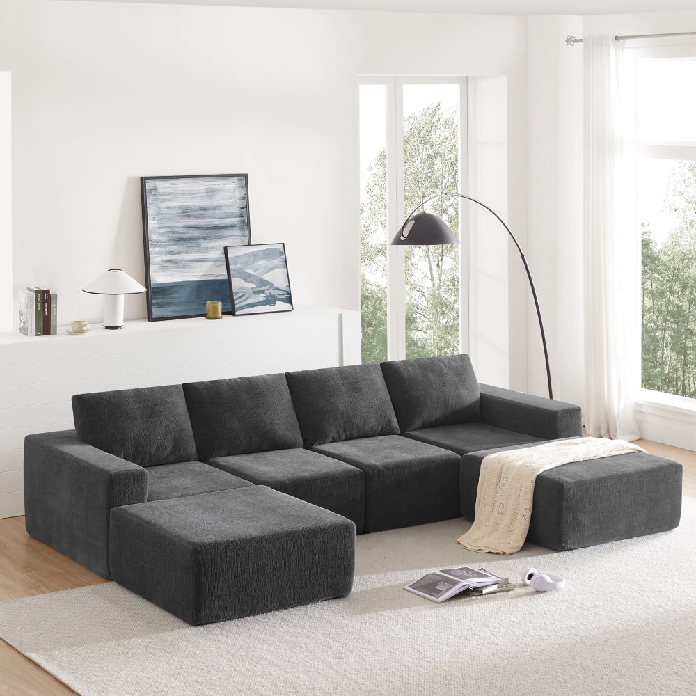 110*72" Modular U Shaped Sectional Sofa with Ottomans,Luxury Cloud ...